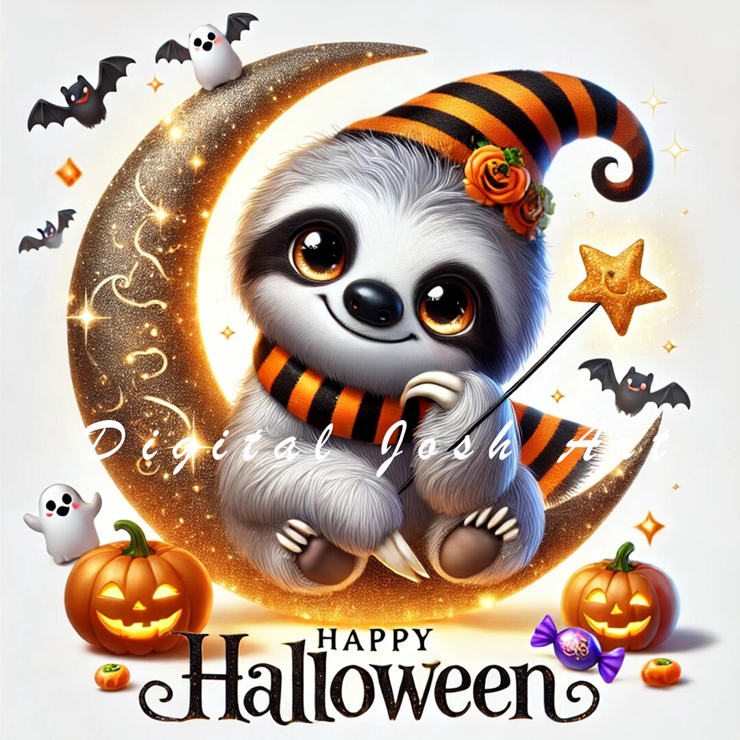 10 JPEG Cute Halloween Sloth Clipart – Spooky Autumn Animal Art ...