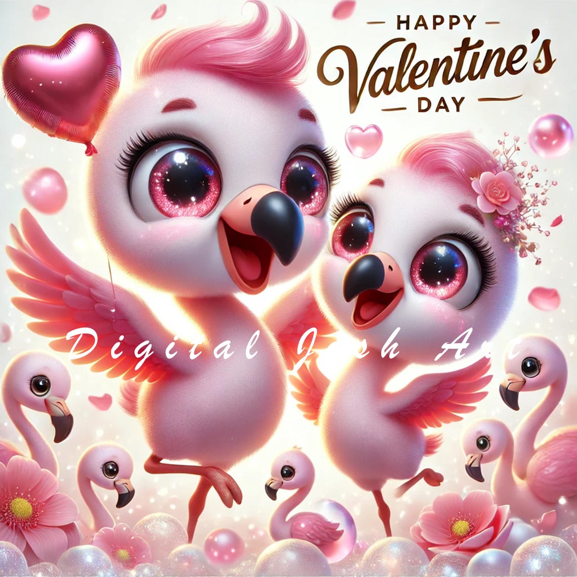 10 JPEG Cute Valentine’s Day Flamingo Clipart Bundle - Adorable Winter ...
