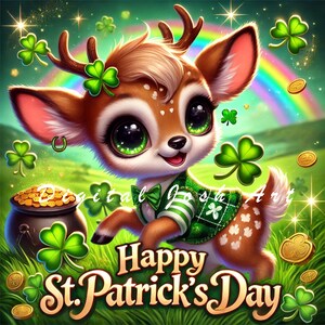 10 JPEG Cute St. Patrick’s Day Deer Clipart Bundle - Winter Deer ...