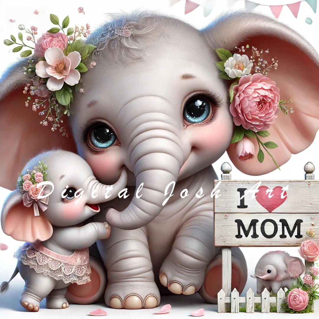 10 JPEG Cute Mother’s Day Elephant Clipart – Spring Mom & Baby Jungle ...