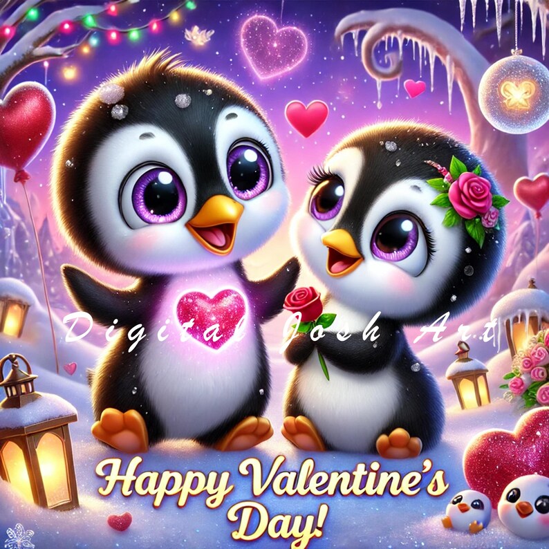 10 JPEG Cute Valentine’s Day Penguin Clipart Bundle - Winter Penguin ...