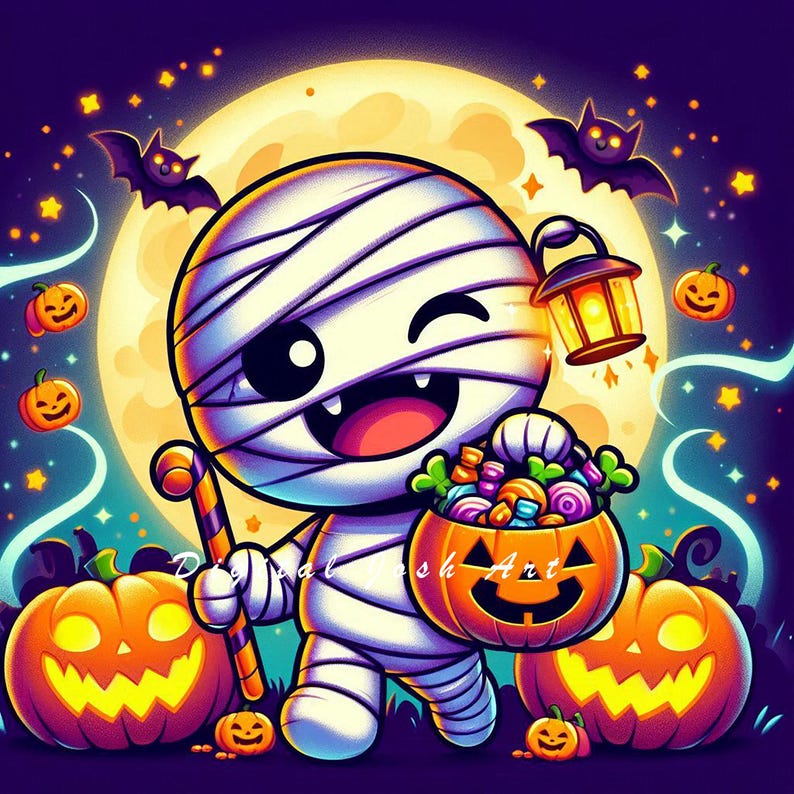 Cartoon Mummy Halloween Art – Candy Pumpkin (digital Download - Etsy
