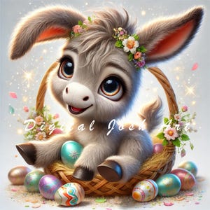 10 JPEG Cute Easter Donkey Clipart Bundle - Spring Farm Animal Designs ...