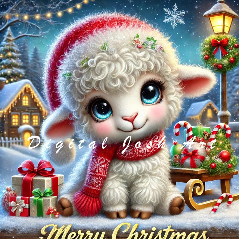 10 JPEG Cute Christmas Sheep Clipart Bundle - Winter Animal Designs ...