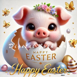 10 JPEG Cute Easter Piggy Clipart Bundle - Spring Piggy Designs ...