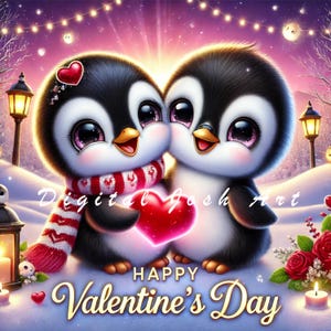 10 JPEG Cute Valentine’s Day Penguin Clipart Bundle - Winter Penguin ...