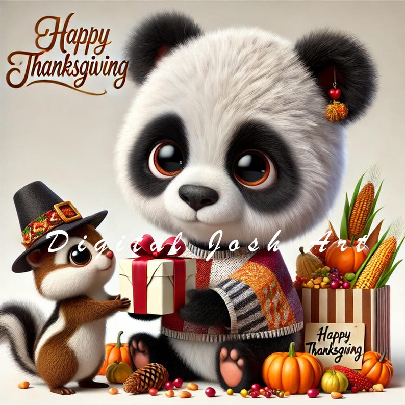 Thanksgiving Panda Clipart - Autumn Harvest Bear Designs (digital ...