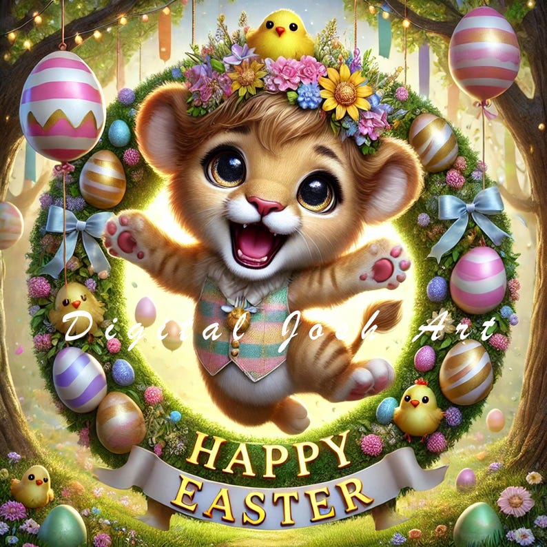 10 JPEG Cute Easter Lion Cub Clipart Set - Spring Baby Animal Designs ...