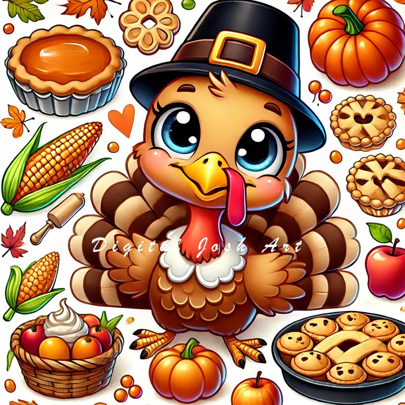 Thanksgiving Clipart Set 10 High-quality Jpgs for Turkey Day Wall Art ...