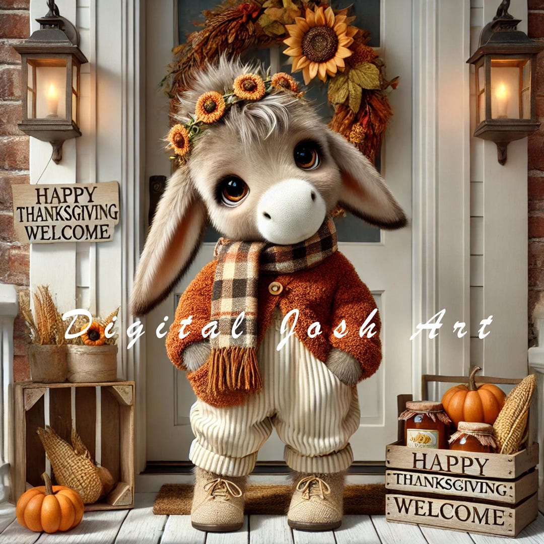 Thanksgiving Donkey Clipart – Autumn Farm Animal Art (digital Download ...