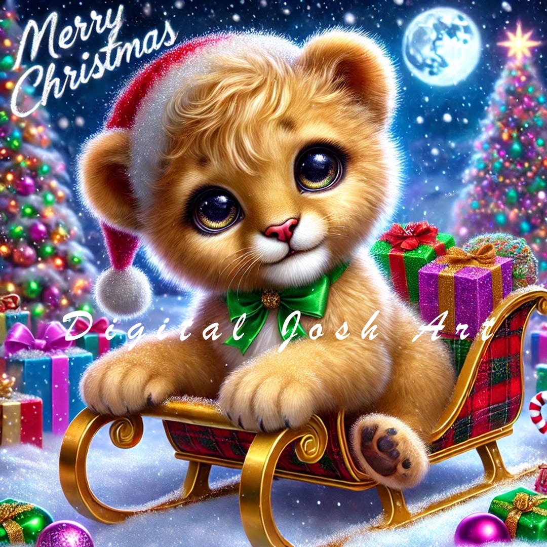 10 JPEG Cute Christmas Lion Cub Clipart Bundle - Winter Animal Designs ...