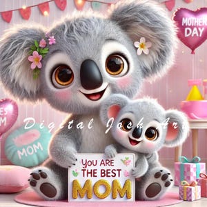10 JPEG Cute Mother’s Day Koala Clipart Set – Spring Mom & Baby Animal ...