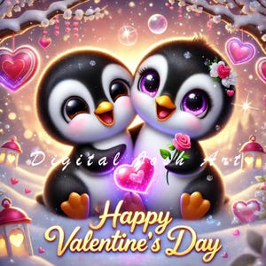 10 JPEG Cute Valentine’s Day Penguin Clipart Bundle - Winter Penguin ...