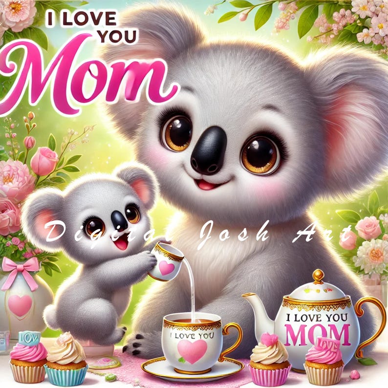 10 JPEG Cute Mother’s Day Koala Clipart Set – Spring Mom & Baby Animal ...