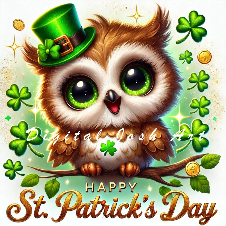 10 JPEG Cute St Patrick’s Day Owl Clipart Bundle - Winter Owl Designs ...