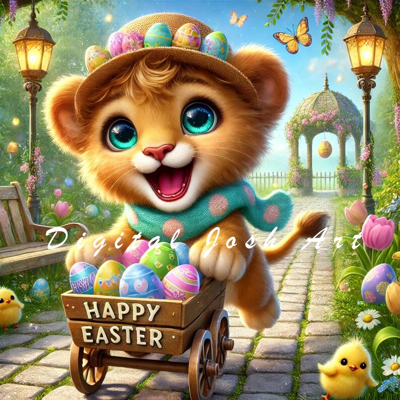 10 JPEG Cute Easter Lion Cub Clipart Set - Spring Baby Animal Designs ...