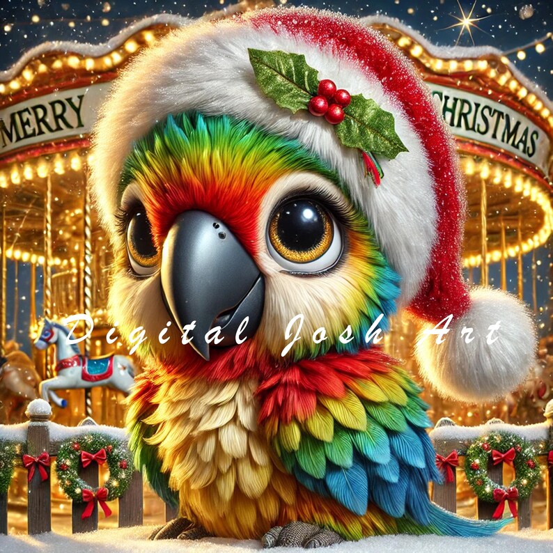 10 JPEG Cute Christmas Macaw Clipart Bundle - Winter Bird Designs ...