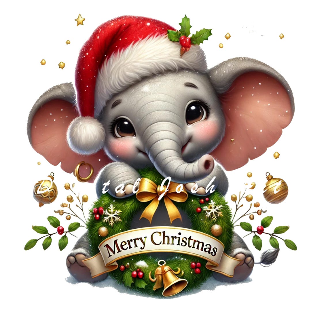 Christmas Elephant Clipart | 10 JPG Cute Winter Animal Designs for ...