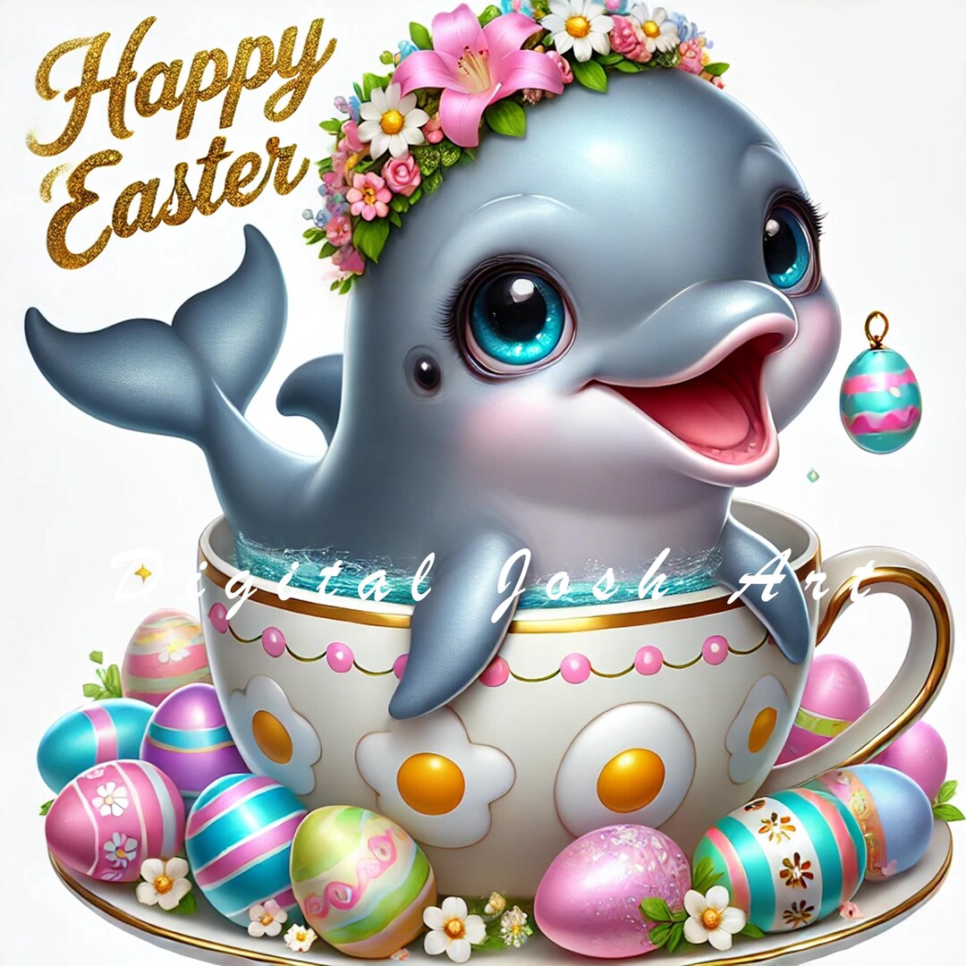 10 JPEG Cute Easter Dolphin Clipart Bundle - Spring Ocean Animal ...