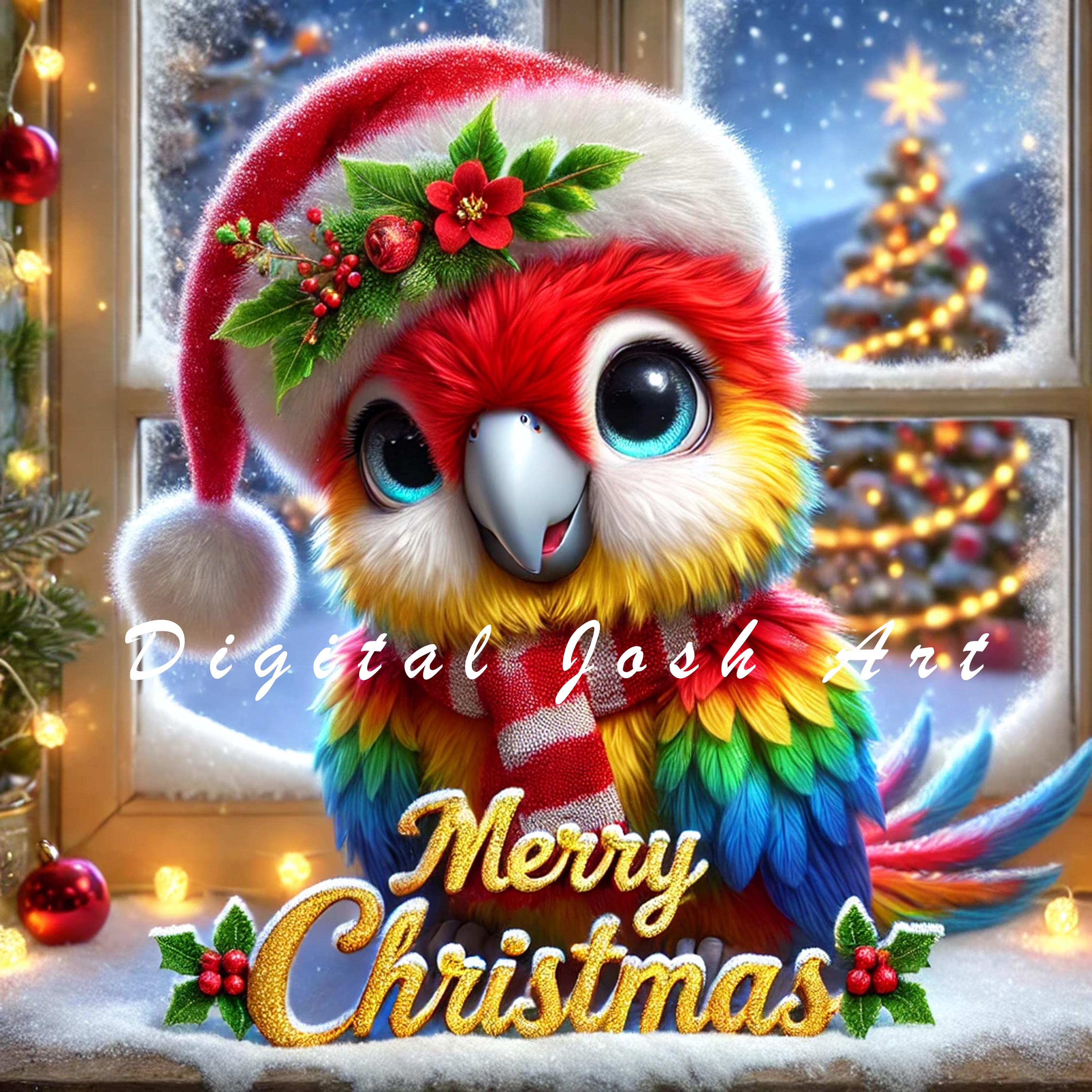10 JPEG Cute Christmas Macaw Clipart Bundle - Winter Bird Designs ...