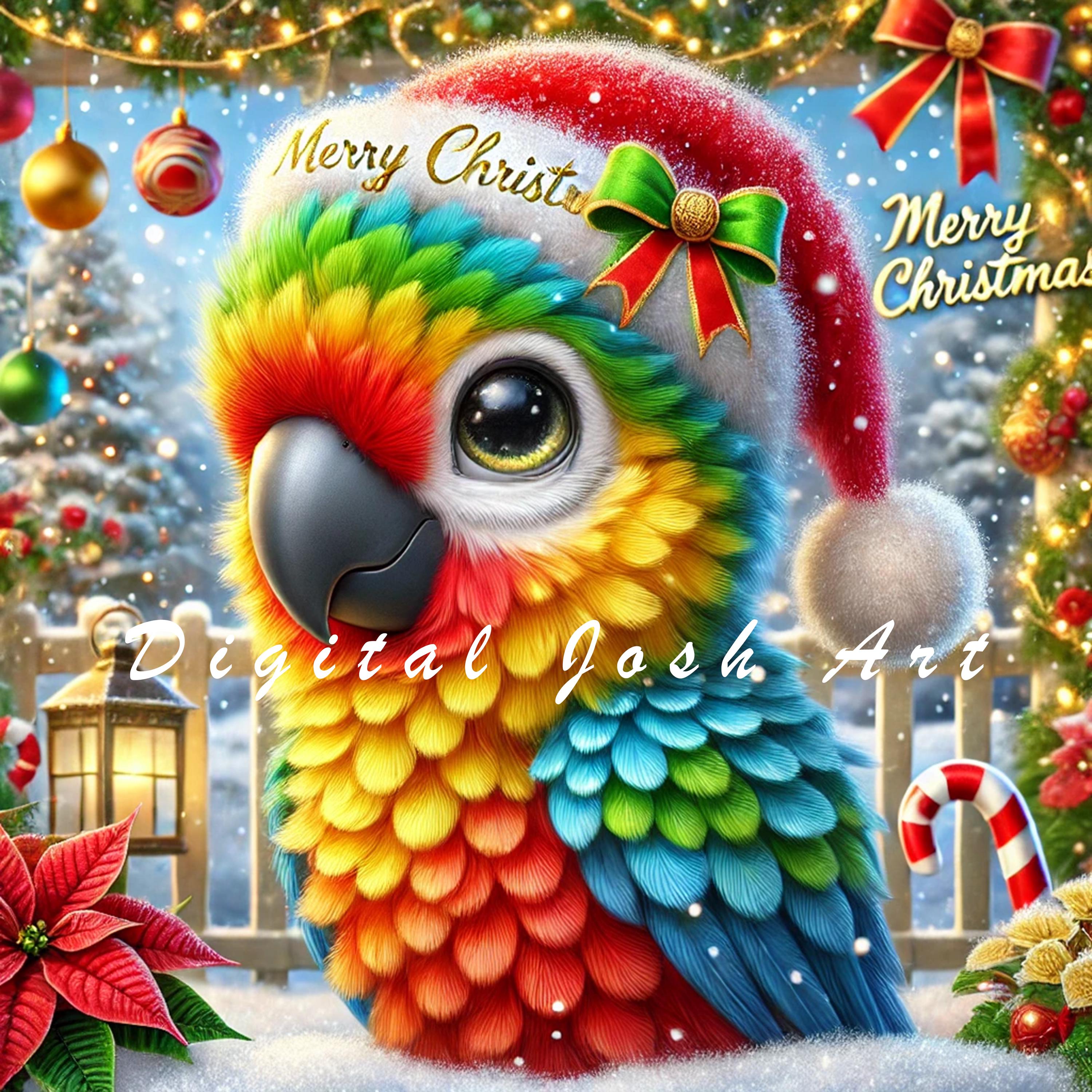 10 JPEG Cute Christmas Macaw Clipart Bundle - Winter Bird Designs ...