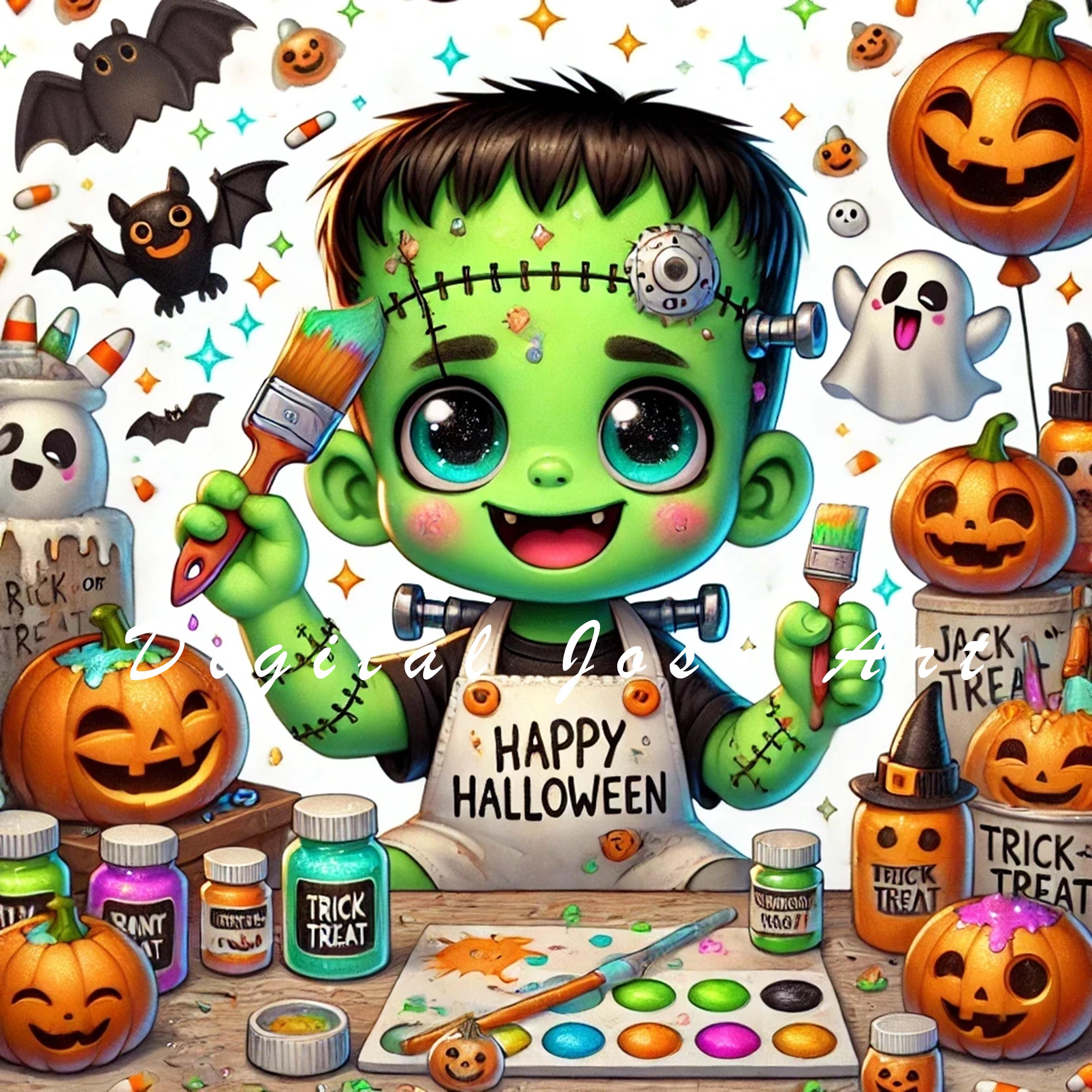 10 JPEG Cute Halloween Frankenstein Clipart – Spooky Autumn Monster ...
