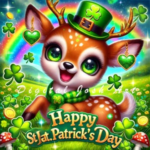 10 JPEG Cute St. Patrick’s Day Deer Clipart Bundle - Winter Deer ...
