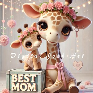 10 JPEG Cute Mother’s Day Giraffe Clipart – Spring Mom & Baby Safari ...