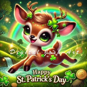10 JPEG Cute St. Patrick’s Day Deer Clipart Bundle - Winter Deer ...