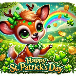 10 JPEG Cute St. Patrick’s Day Deer Clipart Bundle - Winter Deer ...