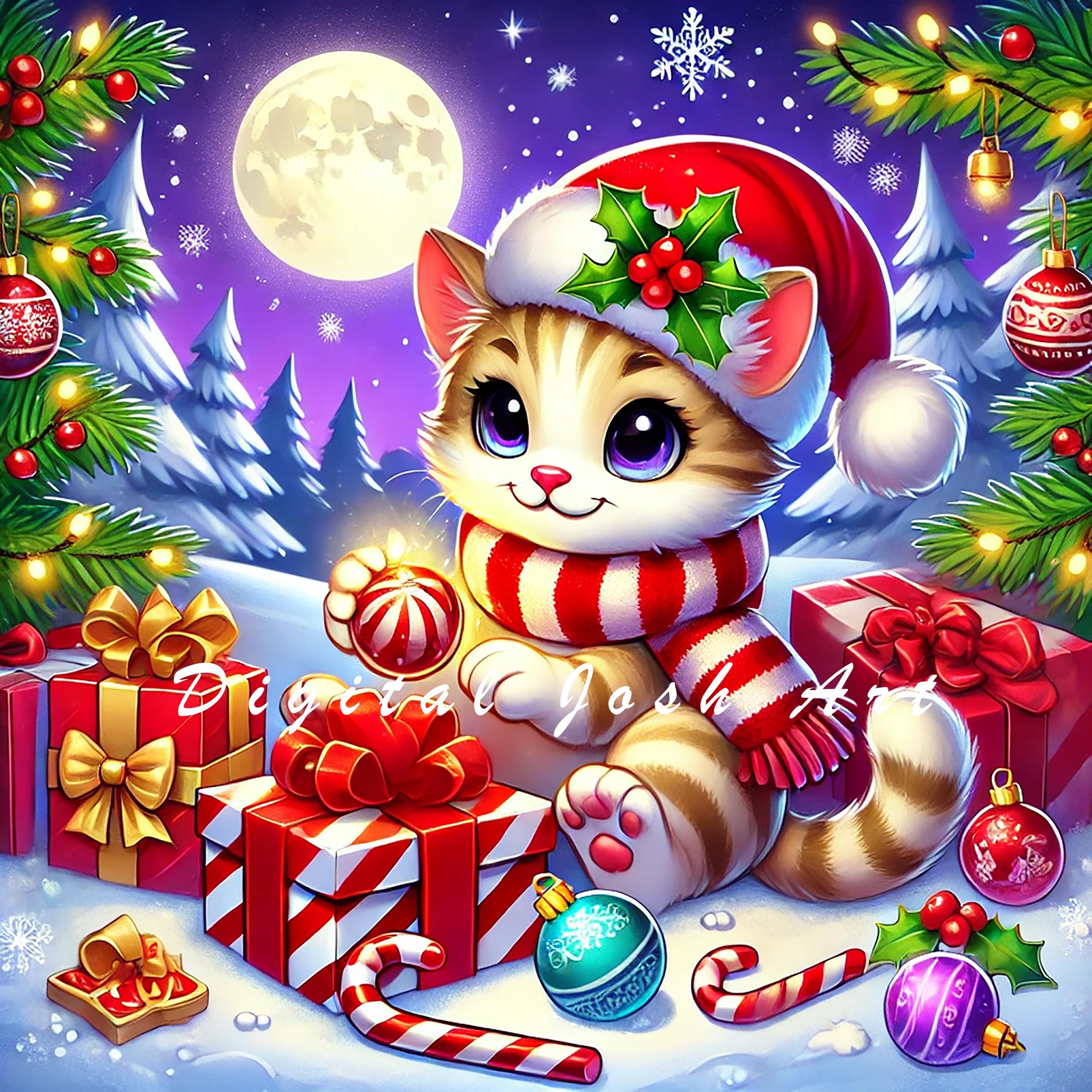 Cute Christmas Cat Kitty Clipart Bundle 10 JPG Winter Kitty Cat Designs ...