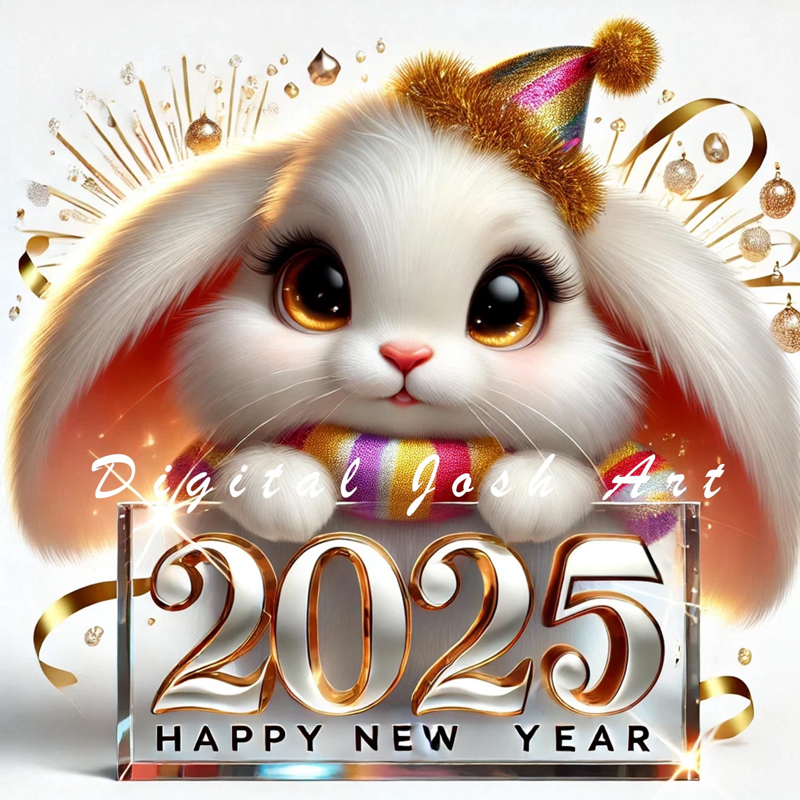 10 JPEG Cute 2025 New Year Bunny Clipart Bundle - Winter Acrylic Bunny ...