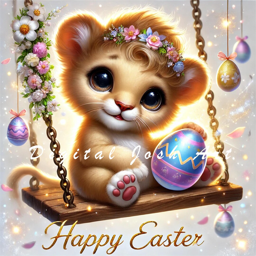 10 JPEG Cute Easter Lion Cub Clipart Bundle - Spring Baby Lion Designs ...