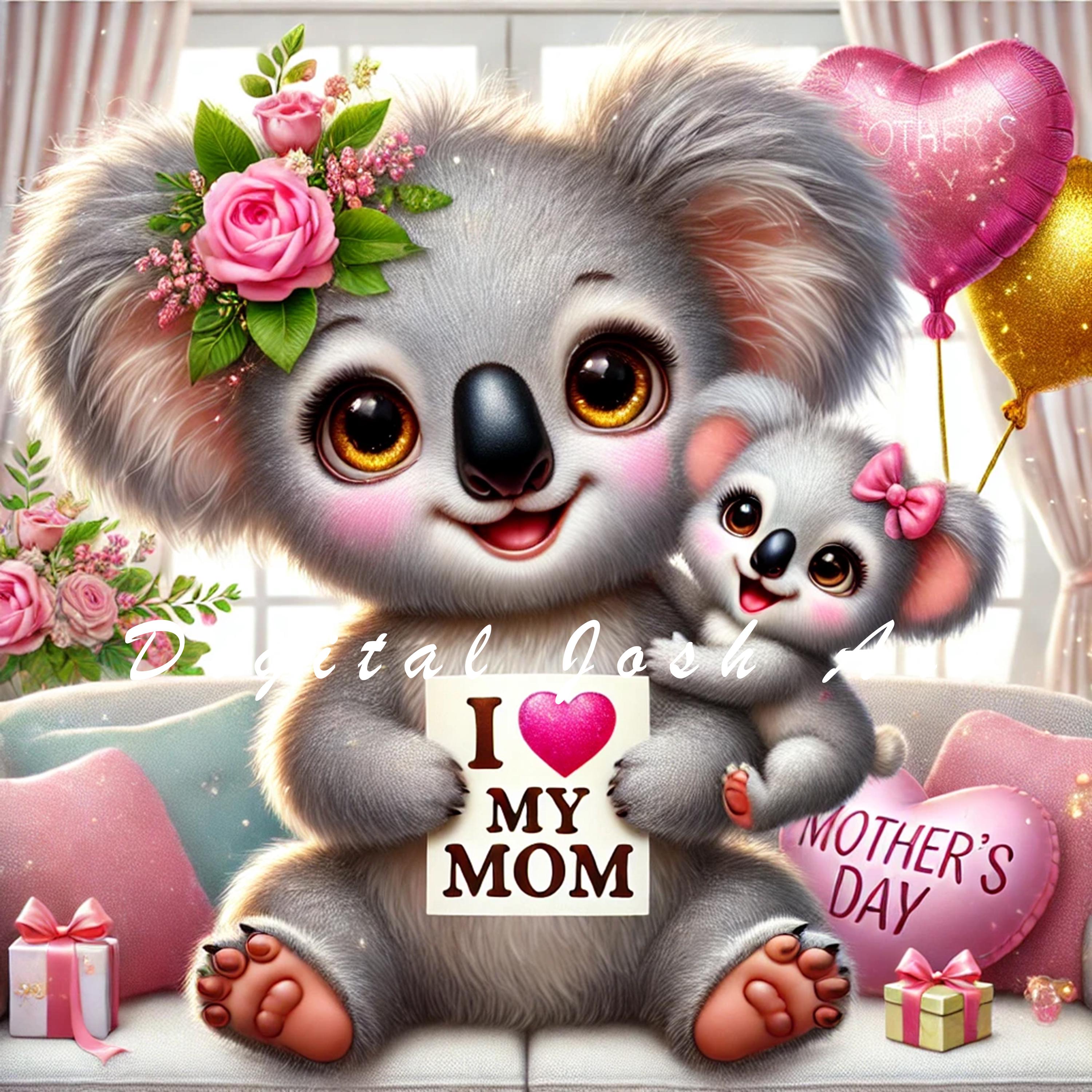 10 JPEG Cute Mother’s Day Koala Clipart Set – Spring Mom & Baby Animal ...