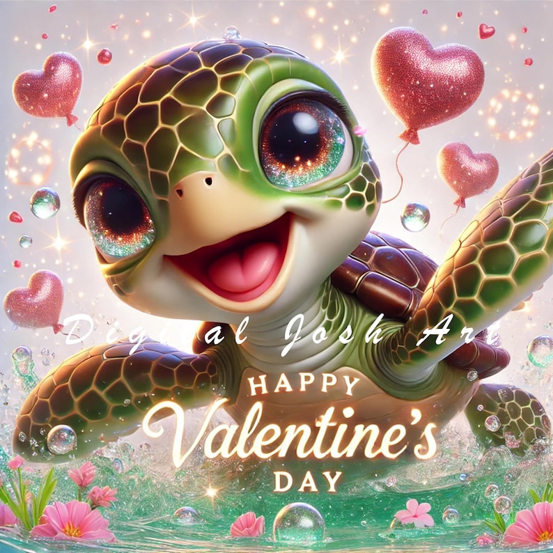 10 JPEG Cute Valentine’s Day Sea Turtle Clipart Bundle - Winter Sea ...