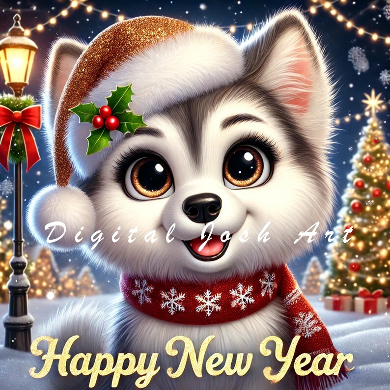 10 JPEG Cute New Year Husky Clipart Bundle - Winter Dog Designs ...