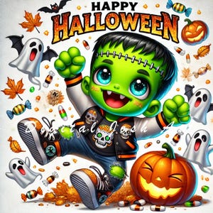 10 JPEG Cute Halloween Frankenstein Clipart – Spooky Autumn Monster ...