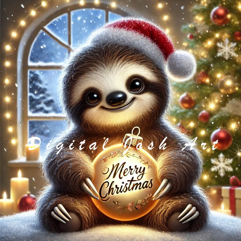 Cute Christmas Sloth Clipart Bundle 10 JPG Winter Animal Designs for ...