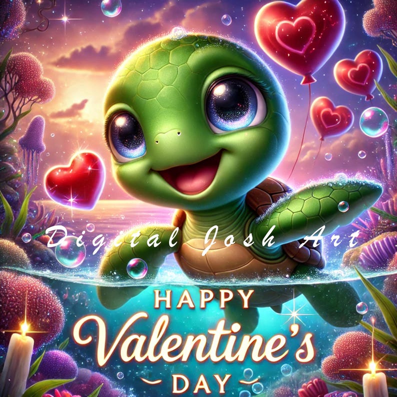 10 JPEG Cute Valentine’s Day Sea Turtle Clipart Bundle - Winter Sea ...