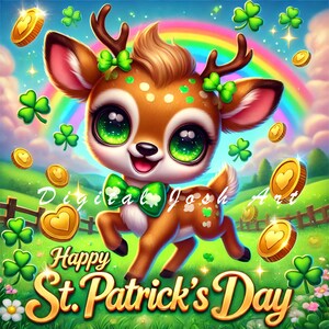10 JPEG Cute St. Patrick’s Day Deer Clipart Bundle - Winter Deer ...