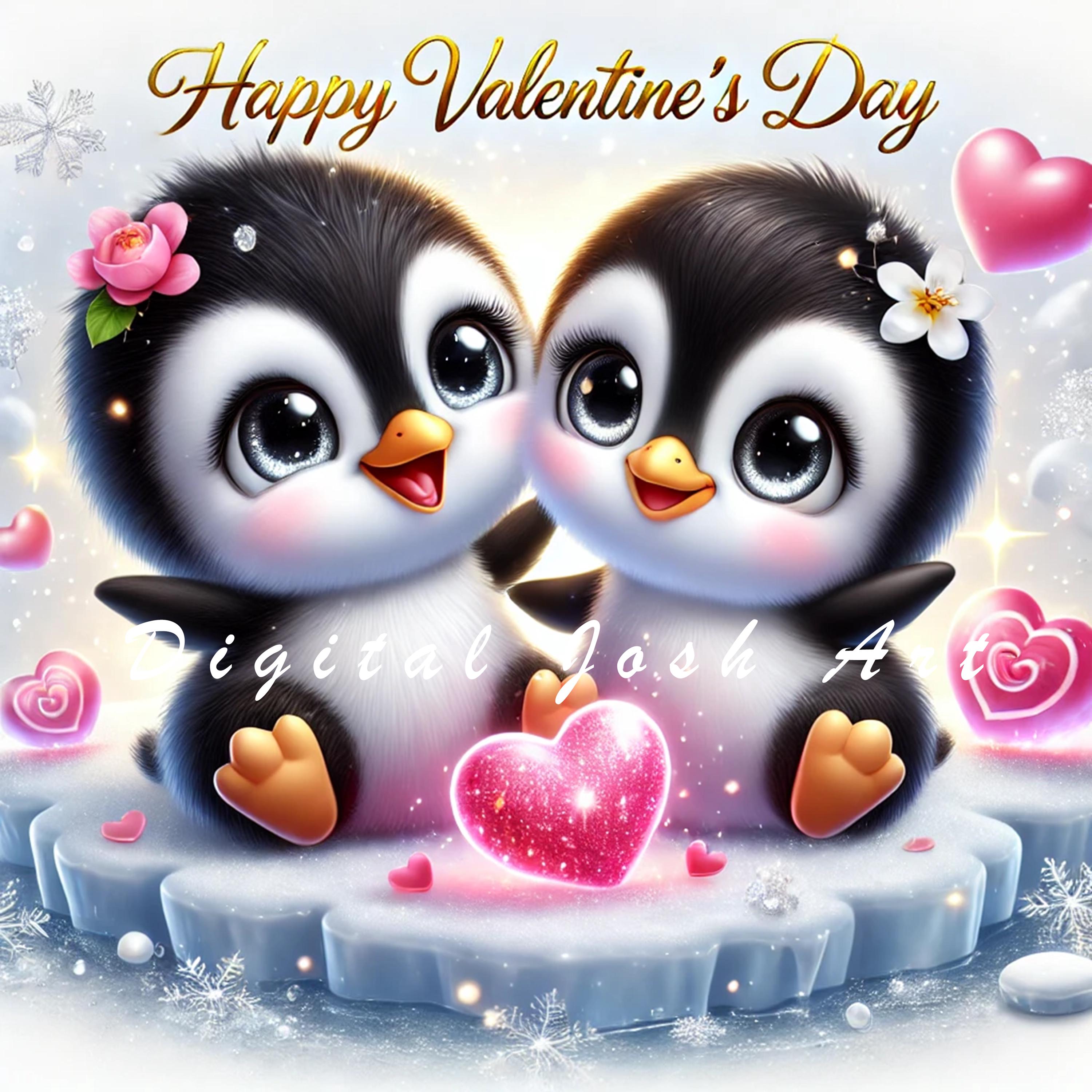 Cute Valentine’s Day Penguin Clipart Bundle - 10 JPEG Winter Penguin ...