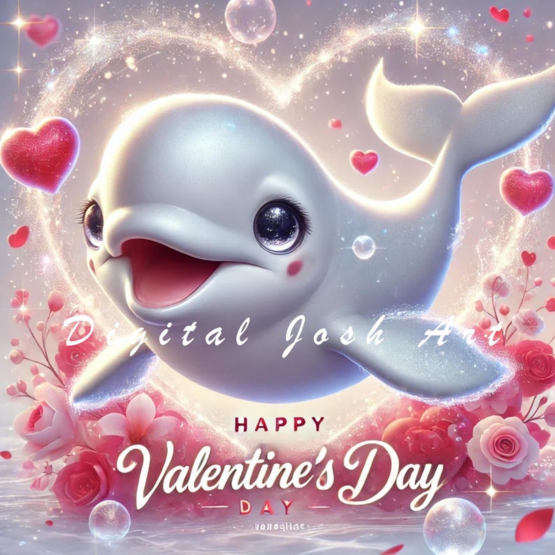 10 JPEG Cute Valentine’s Day Beluga Whale Clipart Bundle - Winter ...