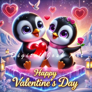 10 JPEG Cute Valentine’s Day Penguin Clipart Bundle - Winter Penguin ...