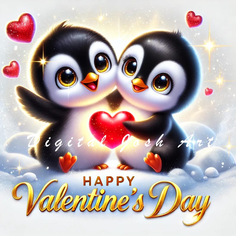Cute Valentine’s Day Penguin Clipart Bundle - 10 JPEG Winter Penguin ...