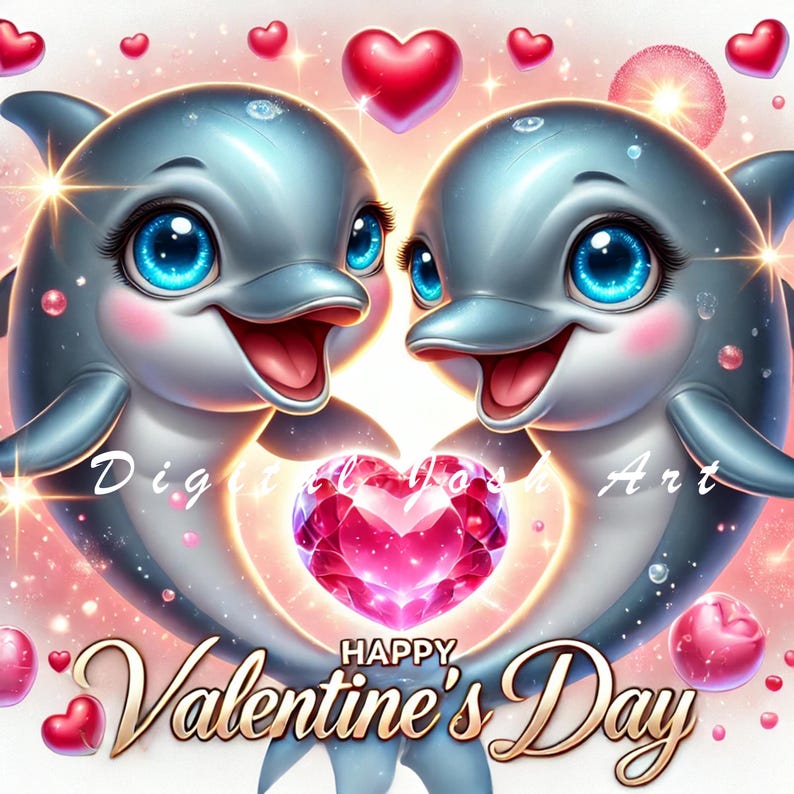 10 JPEG Cute Valentine’s Day Dolphin Clipart Bundle - Adorable Winter ...