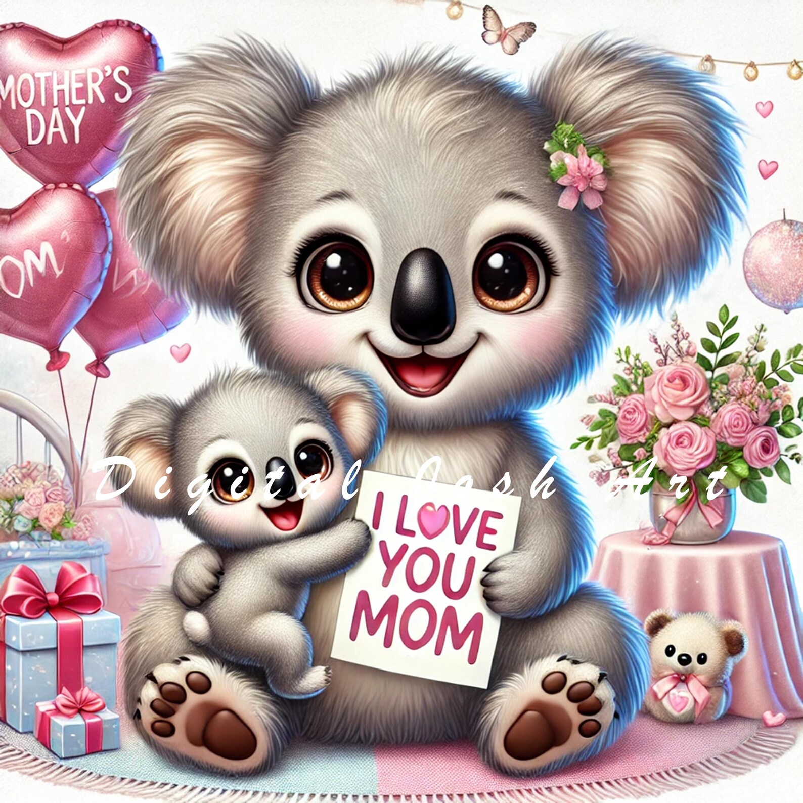 10 JPEG Cute Mother’s Day Koala Clipart Set – Spring Mom & Baby Animal ...