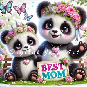 10 JPEG Cute Mother’s Day Panda Clipart – Spring Mom & Baby Bear Art ...