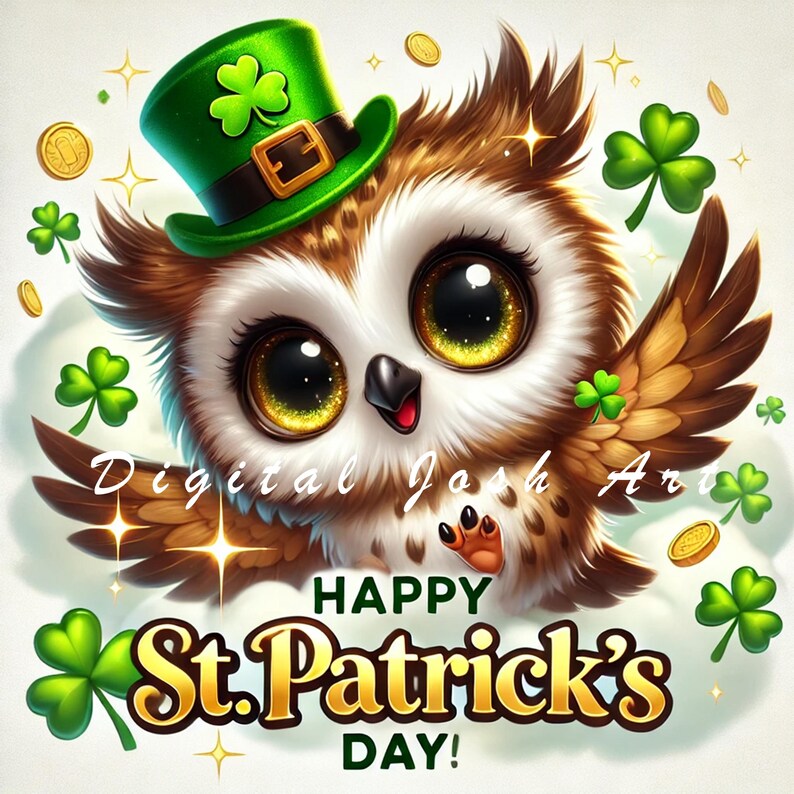 10 JPEG Cute St Patrick’s Day Owl Clipart Bundle - Winter Owl Designs ...