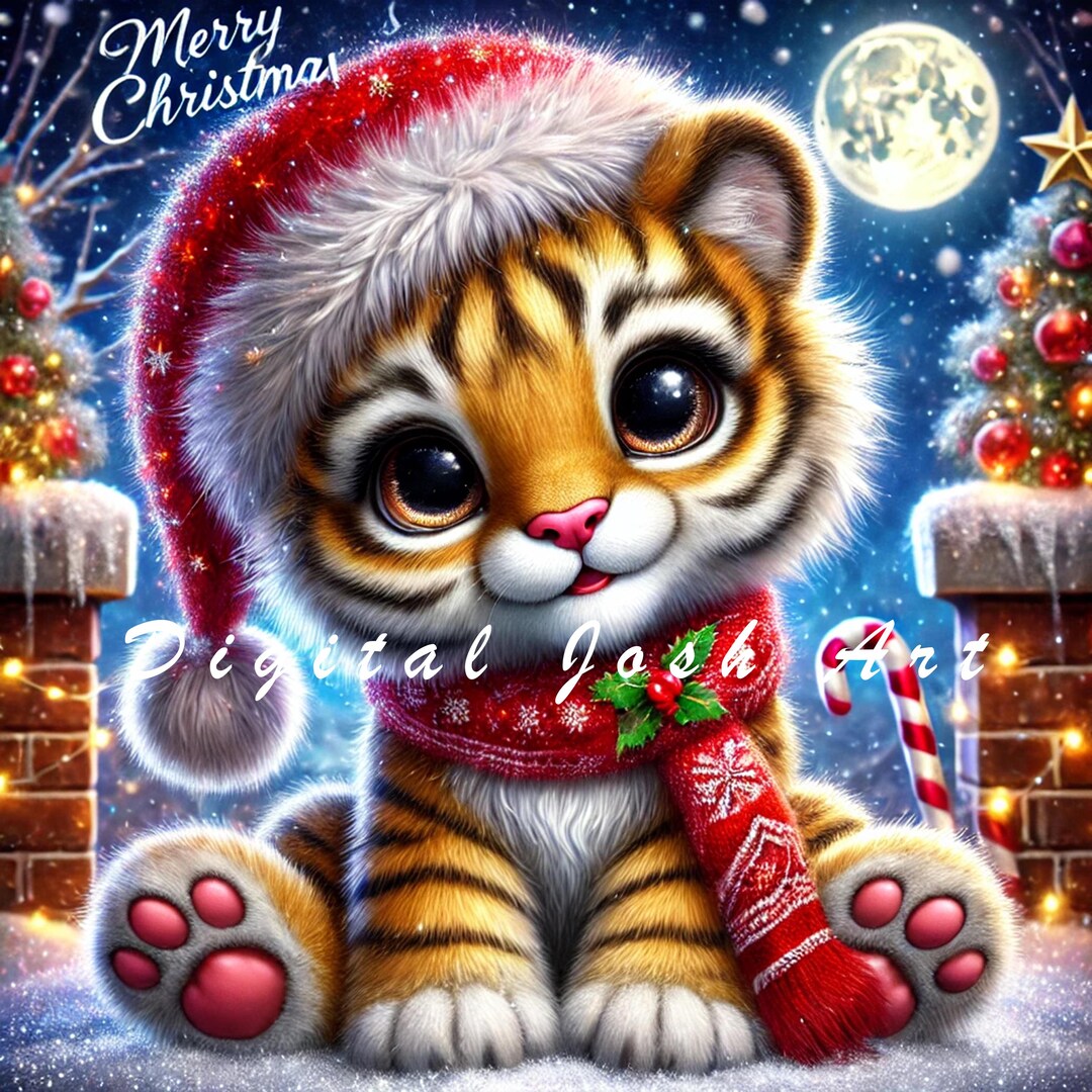 10 JPEG Cute Christmas Tiger Cub Clipart Bundle - Winter Animal Designs ...