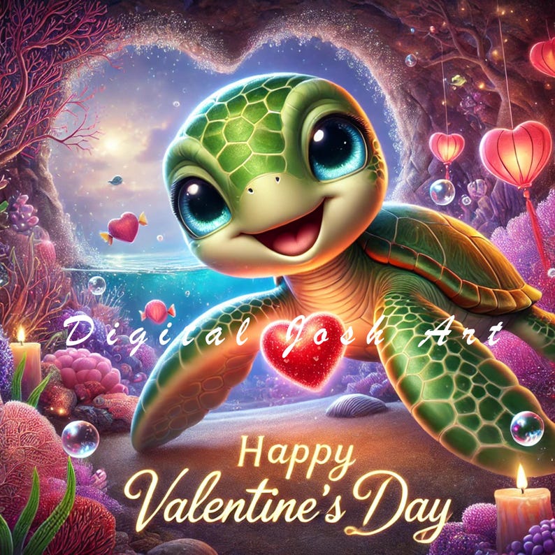 10 JPEG Cute Valentine’s Day Sea Turtle Clipart Bundle - Winter Sea ...